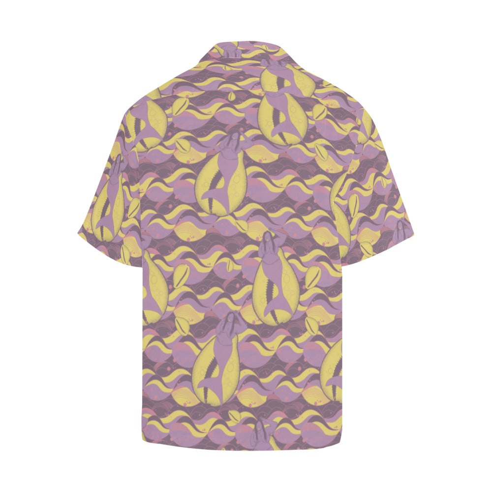 Fat Mermaids Make Waves Men's Fit Button Down Purple Hawaiian Shirt ...